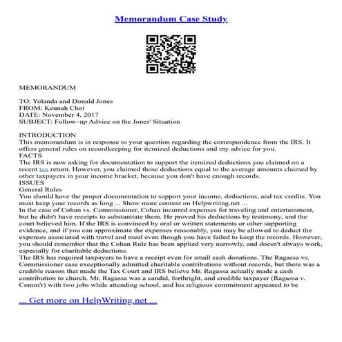 Memorandum Case Study | PDF
