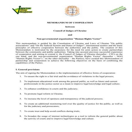 Memorandum of cooperation between Council of Judges of Ukraine and Non ...