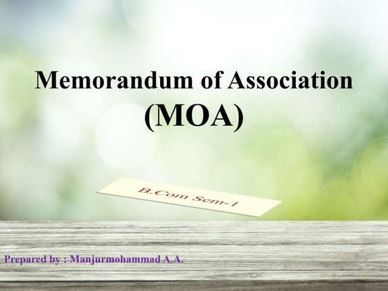 2. PRESENTATION on memorandum of association | PPT