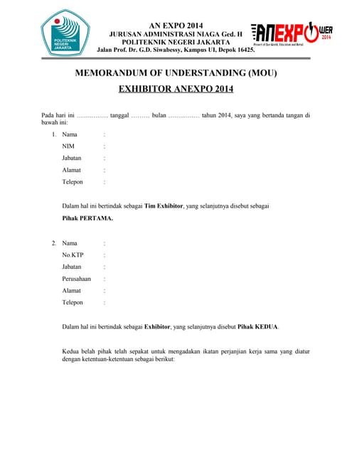 Surat perjanjian kerjasama kesepakatan workshop | PDF