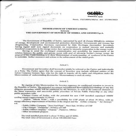 Memorandum Novi Serbian Minister Of Mining And Energy Dubravka Dedovic