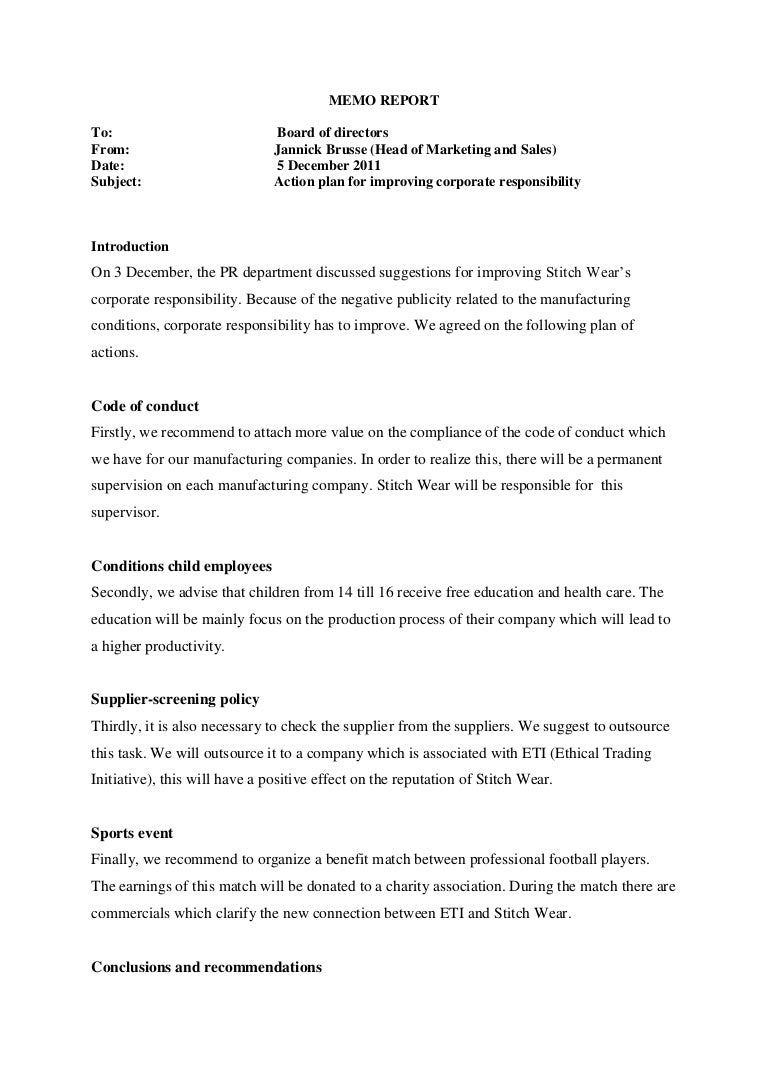 Memo report voor cijfer