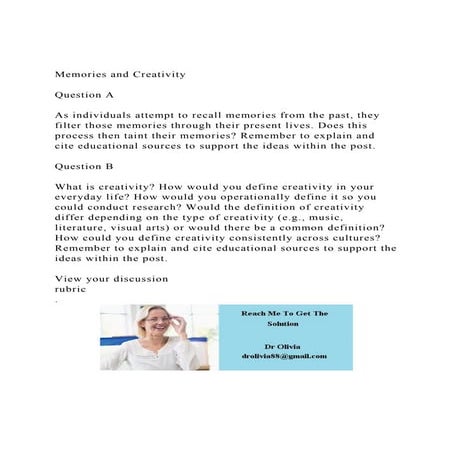Memories and CreativityQuestion AAs individuals attempt .docx