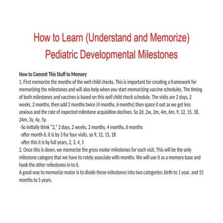 Memorize the Milestones pediatrics neet pg | DOCX