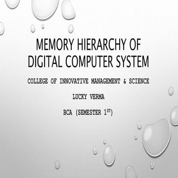 Memory Hierarchy Of Digital Computer System Ppt