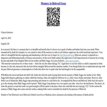 Memory In Beloved Essay | PPT