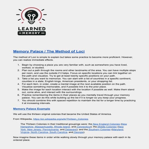 Memory Palace - The Method of Loci - An ancient but effective memory technique | PDF