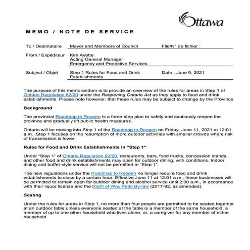 Memo to council step 1 rules for food and drink establishments | PDF