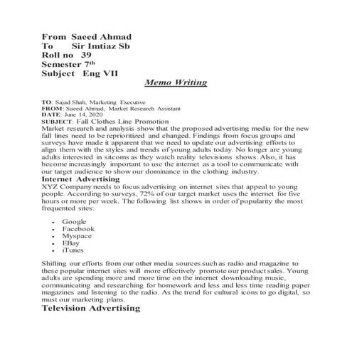 Memo writing English Nursing | DOCX