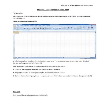Mempelajari microsoft excel 2007 | PDF