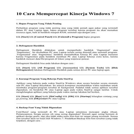 Mempercepat kinerja win7 | PDF