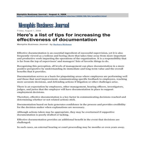 Here's a list of tips for increasing the effectiveness of documentation ...