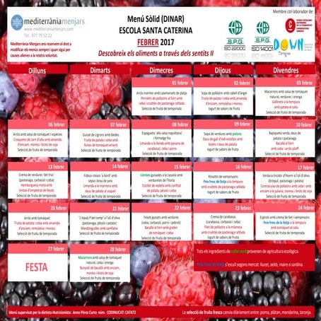 Menú sòlid-febrer 2017-escola-santa-caterina | PDF