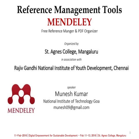 Reference Management Tools : MENDELEY: Free Reference Manger & PDF ...