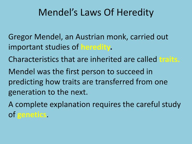 Mendelian Laws of Inheritance | PPT
