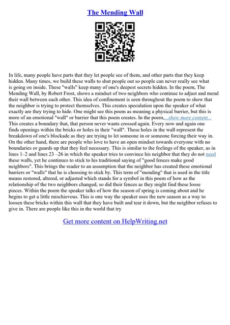 Literary Analysis on Mending Wall” by Robert Frost The .docx