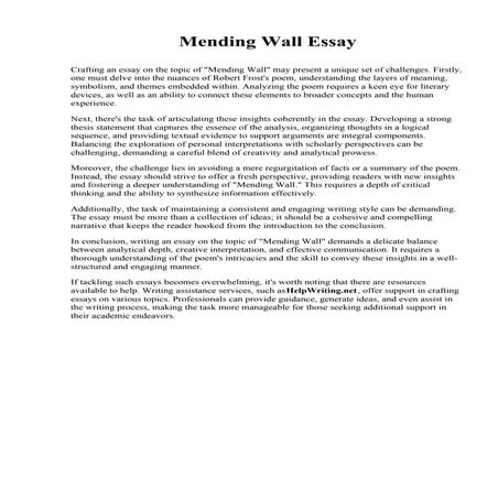 Mending Wall Essay.pdf | Poetry | Books and Literature