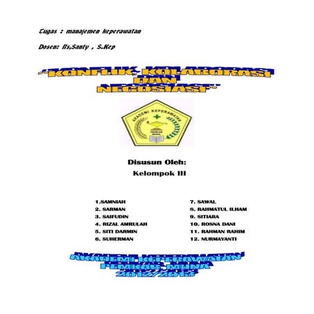 PENANGANAN MANAJEMEN KONFLIK DALAM KESEHATAN | DOC