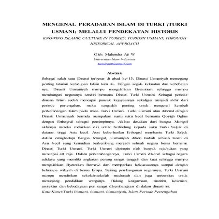 Mengenal Peradaban Islam di Turki; Turki Usmani; Melalui Pendekatan ...