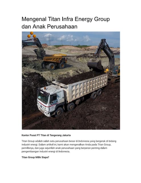 Proses Penambangan Batubara Titan Infra Energy Group | PDF