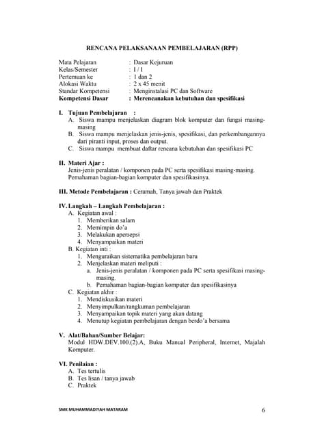 RPP TIK Kelas 1 SD | PDF