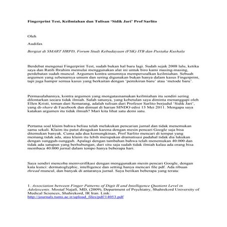 Mengkounter Tulisan Fingerprint Test, Keilmiahan prof Sarlito by ...