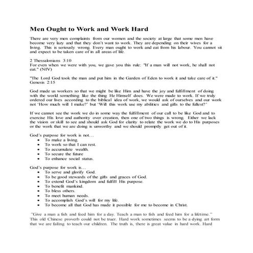 Men Ought to Work and Work Hard | PDF