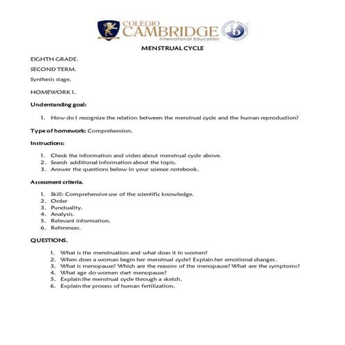Menstrual cycle questions homework 1 | PDF