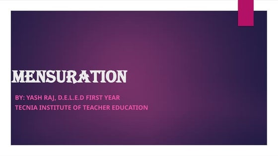 Maths project on mensuration class 8 by indira singh | ODP