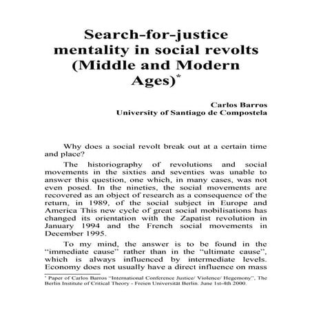 Search-for-justice mentality in social revolts (Middle and Modern Ages ...