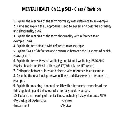 Mental Health Questions | PPTX