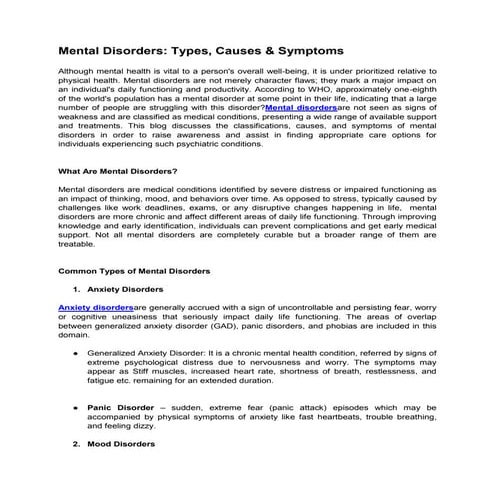 Mental Health Disorders: Types, Symptoms, and Effective Treatments | PPTX