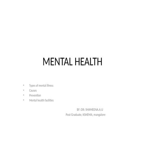 Mental health problem, epidemiology, prevention and control | PPT
