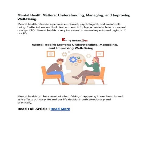 Mental Health Matters Understanding, Managing, and Improving Well-Being ...