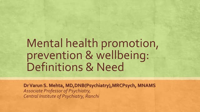 Prevention and promotion of mental illness | PPTX