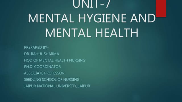 Unit 3 ( mental health and mental hygiene) | PPTX