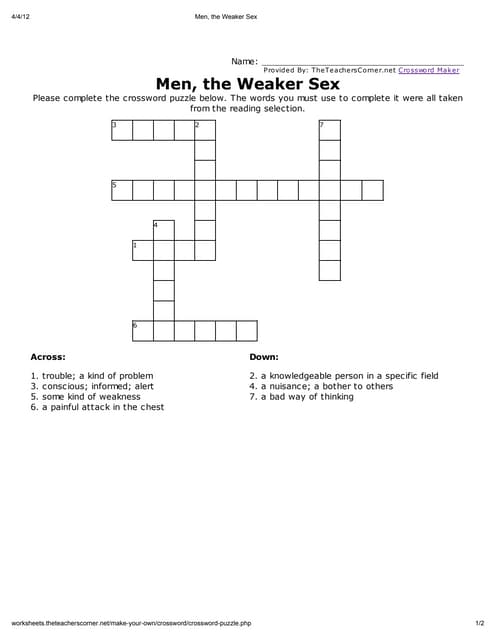 Men The Weaker Sex Puzzle Pdf