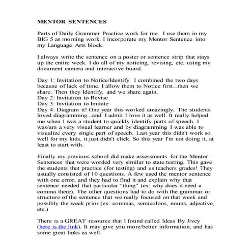 Mentor sentences | DOCX | Educational Assessment | Education