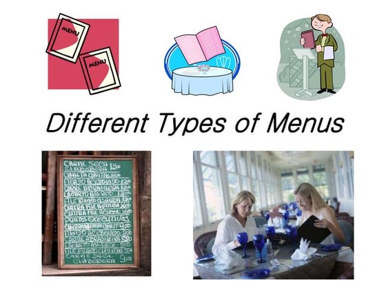 Types of menu | PPTX | Bars & Restaurants | Attractions