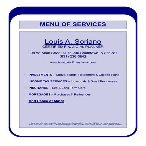 Lou Soriano CFP - Menu of Services | PDF