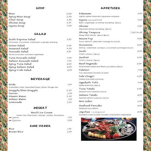 Sushi Express - Menu 2012 | PDF