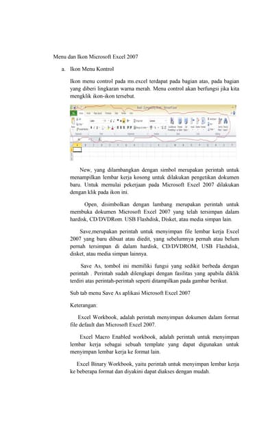 Fungsi Menu Dan Ikon Pada Microsoft Excel 2007 Pptx