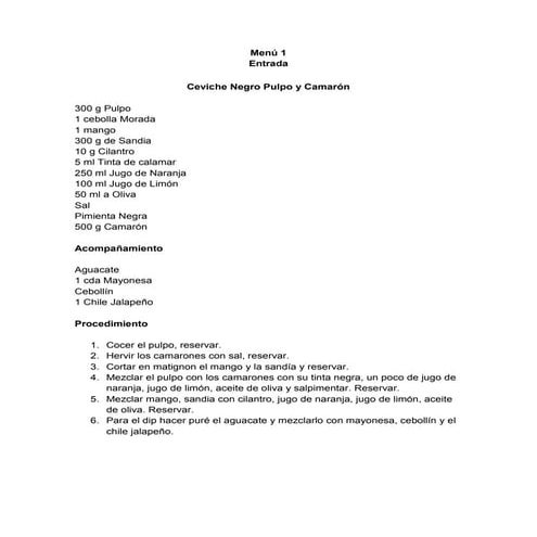 Menu de cocina internacional mexicano moderno | DOCX