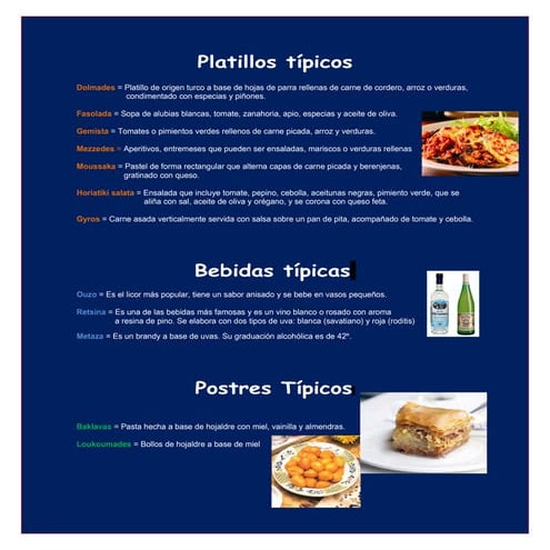 Menu de comida típica en grecia | DOC