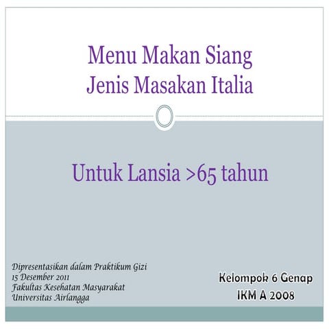 Menu masakan italia lansia | PDF