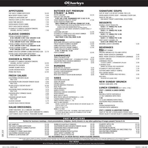 O Charleys Menu O'Charley's Celebrating St. Patrick's Day And Tipping