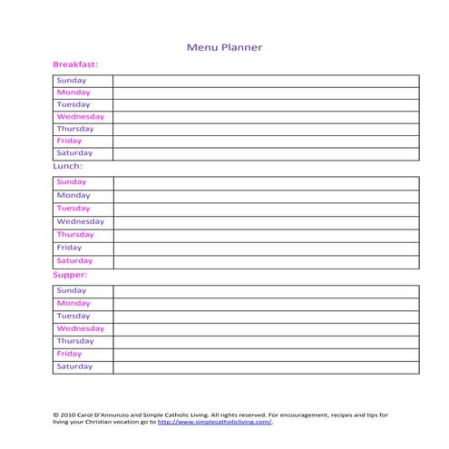 Menu planner | PDF