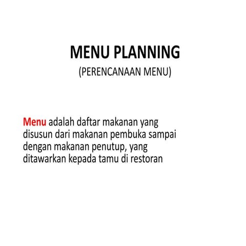 Menu planning | PPTX