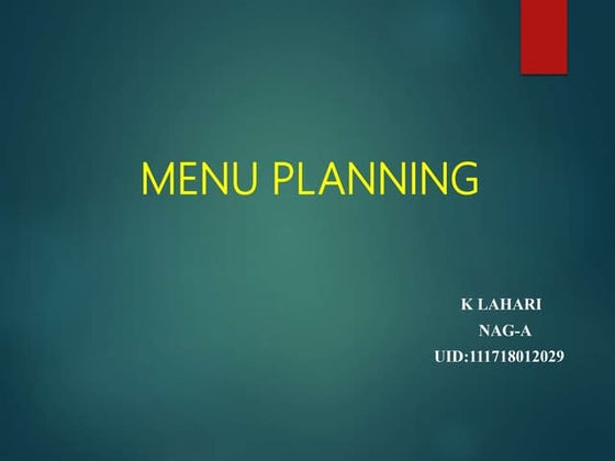 FACTORS AFFECTING MENU DESIGN AND PLANNING | PPT