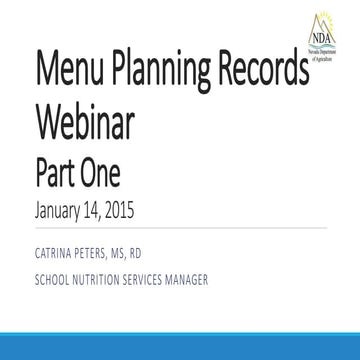 Nevada Department of Agriculture Menu Production Records Webinar 1.14.15